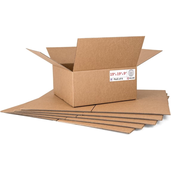 Paclord Medium Cardboard Boxes 19"L x 19"W x 9"H (Pack of 6) - USA-Made ...