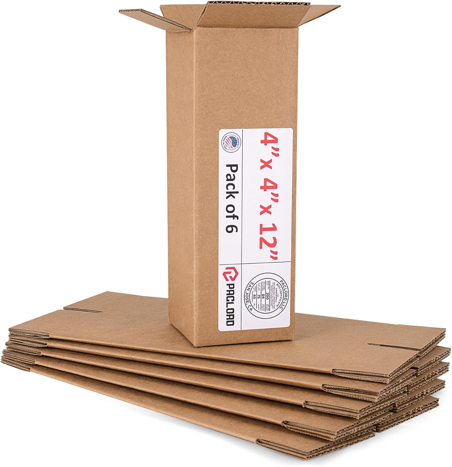 Paclord Tall Cardboard Boxes 4"L x 4"W x 12"H (Pack of 6) - USA-Made ...