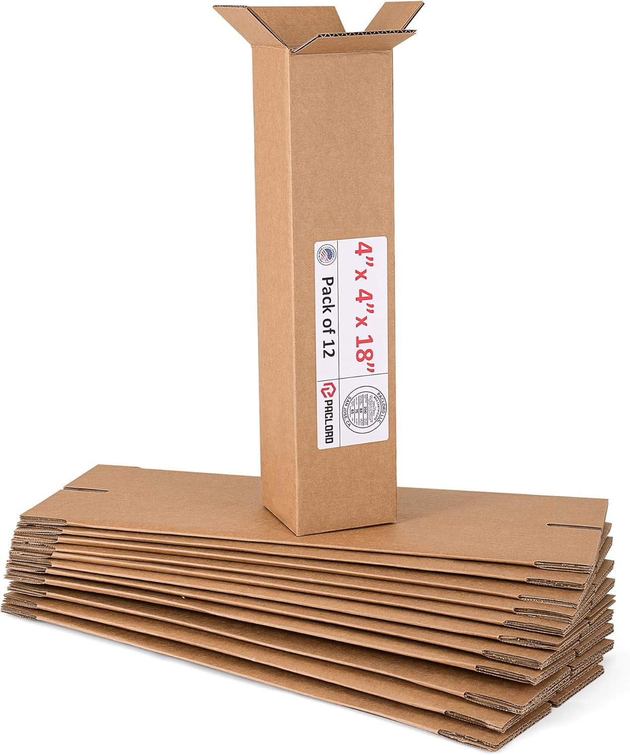 Paclord Tall Cardboard Boxes 4"L x 4"W x 18"H (Pack of 12) - USA-Made ...
