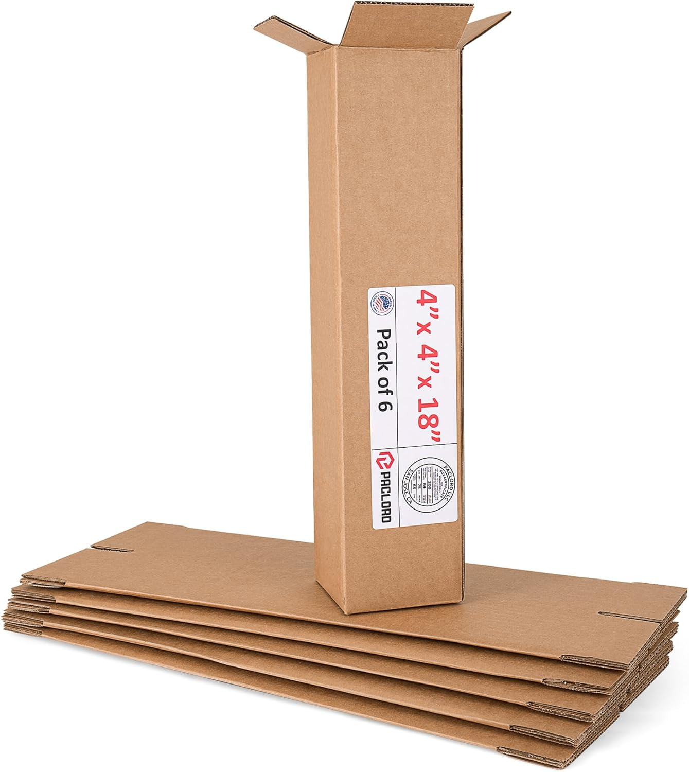 Paclord Tall Cardboard Boxes 4"L x 4"W x 18"H (Pack of 6) - USA-Made ...