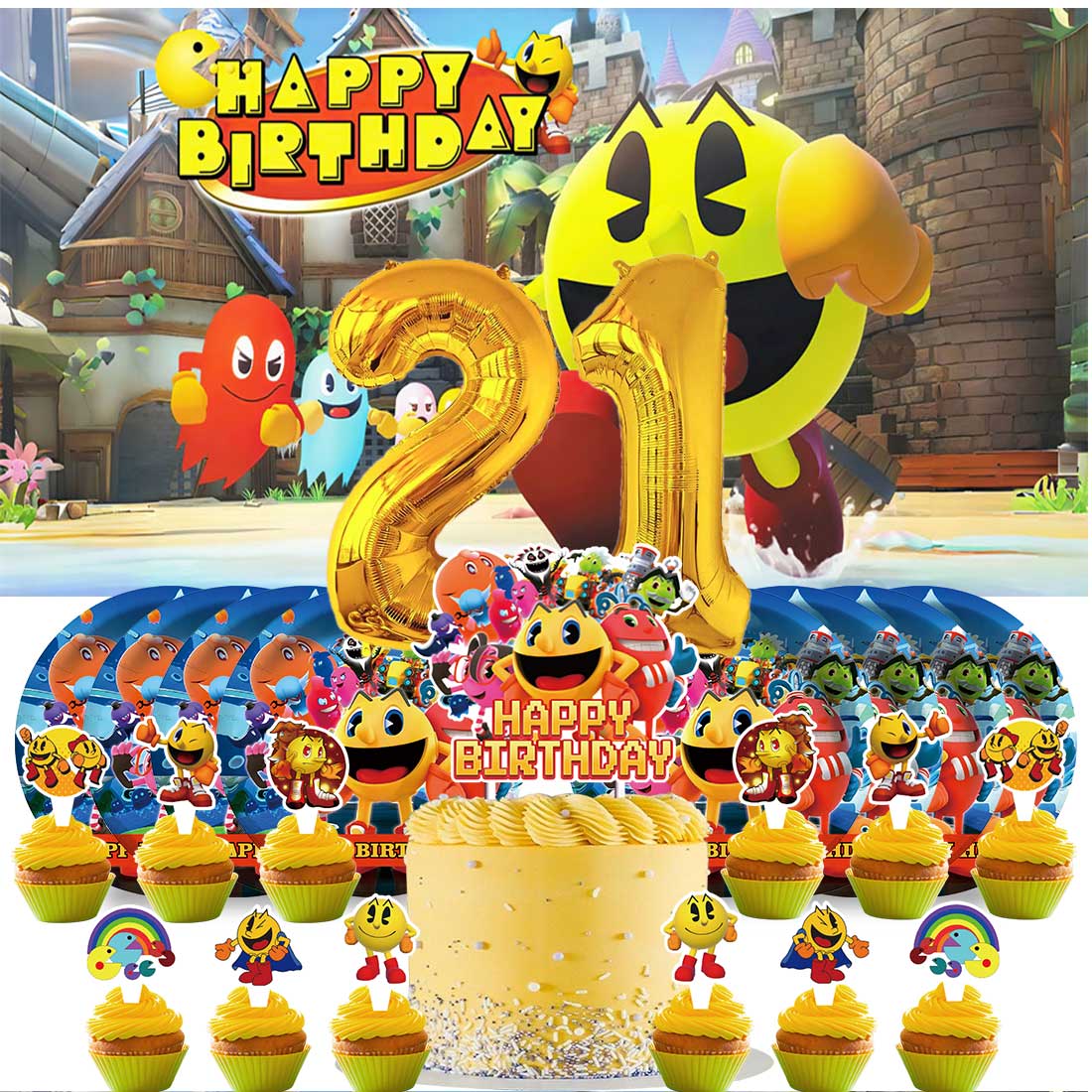 Pacman Balloons Party Supplies 21th Decor Tableware Birthday Cake ...