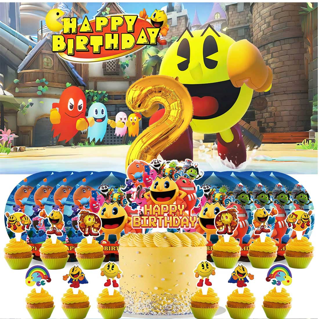 Pacman Balloons Party Supplies 2nd Decor Tableware Birthday Cake Topper ...