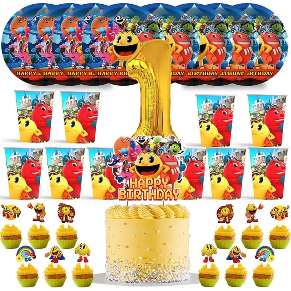 Pacman Party Supplies Decor Decorations Plates Movie Background Cake ...