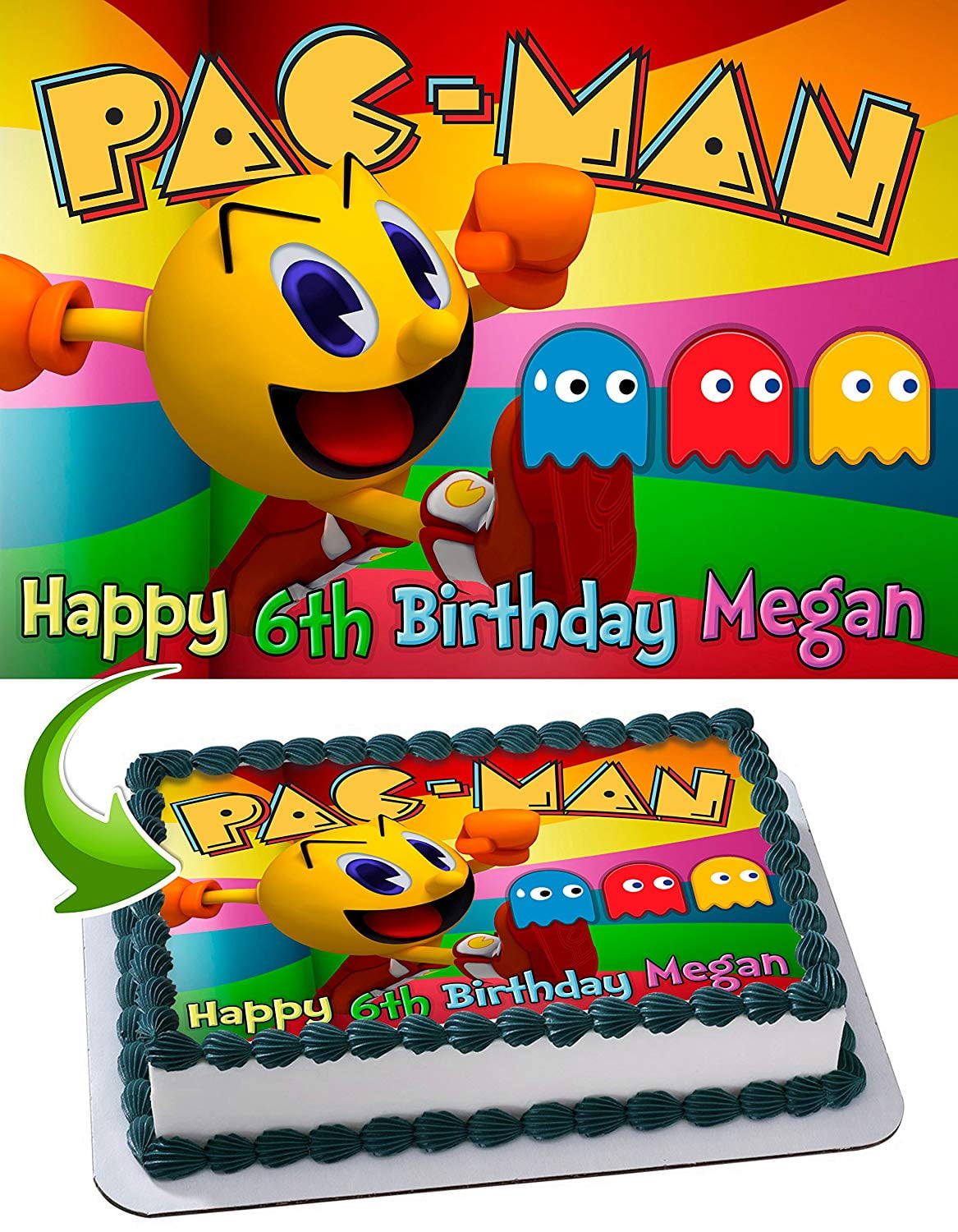 Pacman - Edible Cake Topper - 11.7 x 17.5 Inches 1/2 Sheet rectangular ...