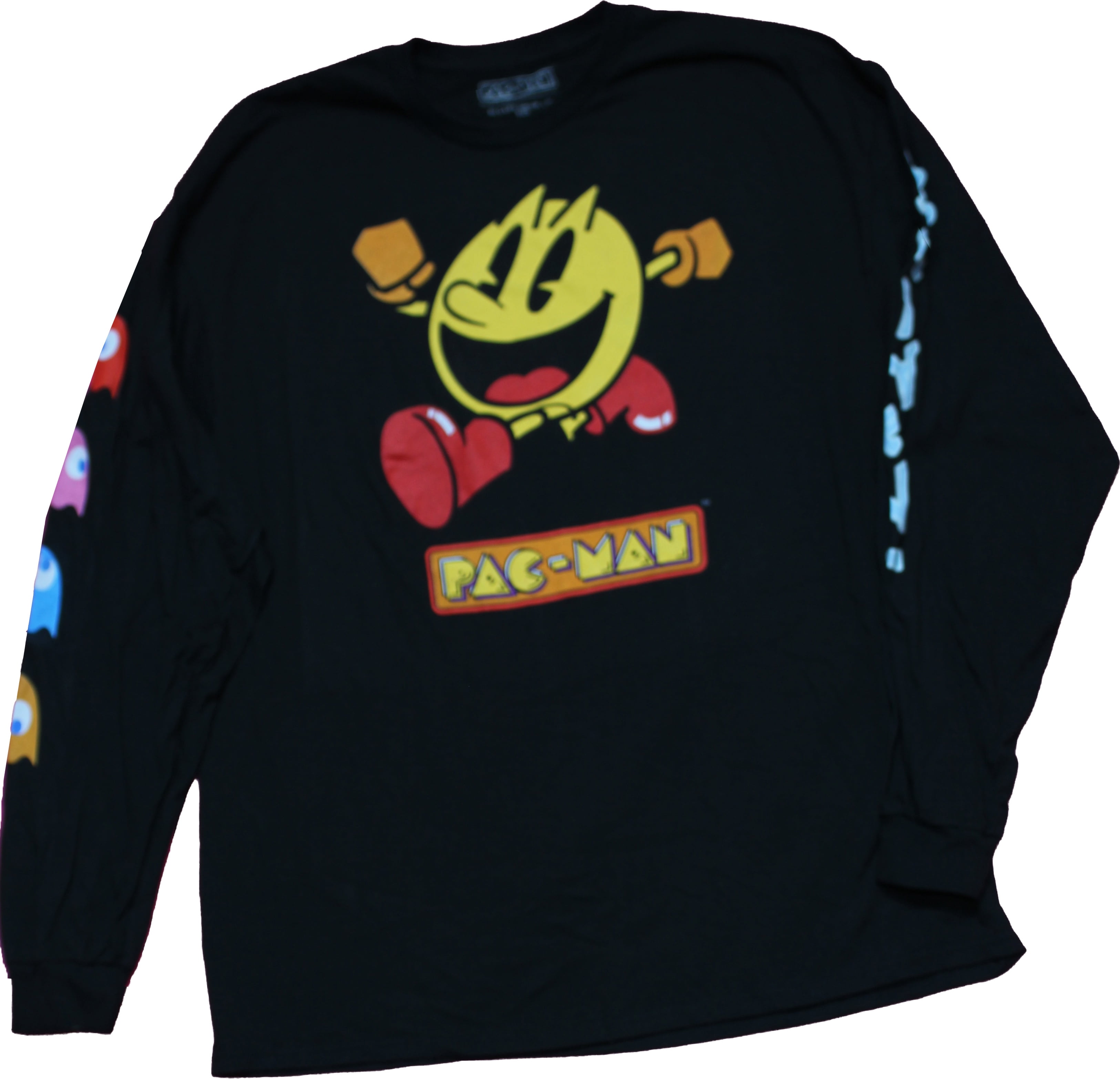 Pacman Mens Long Sleeve T-Shirt -Running Pac-Man Ghost Sleeves (Large ...