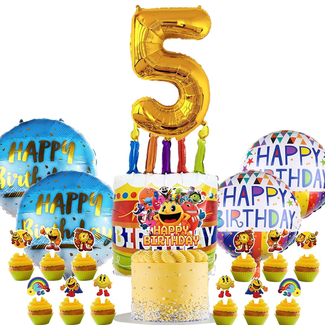 Pacman Party Supplies 5th Decor Kit Balloons Birthday Cake Topper ...