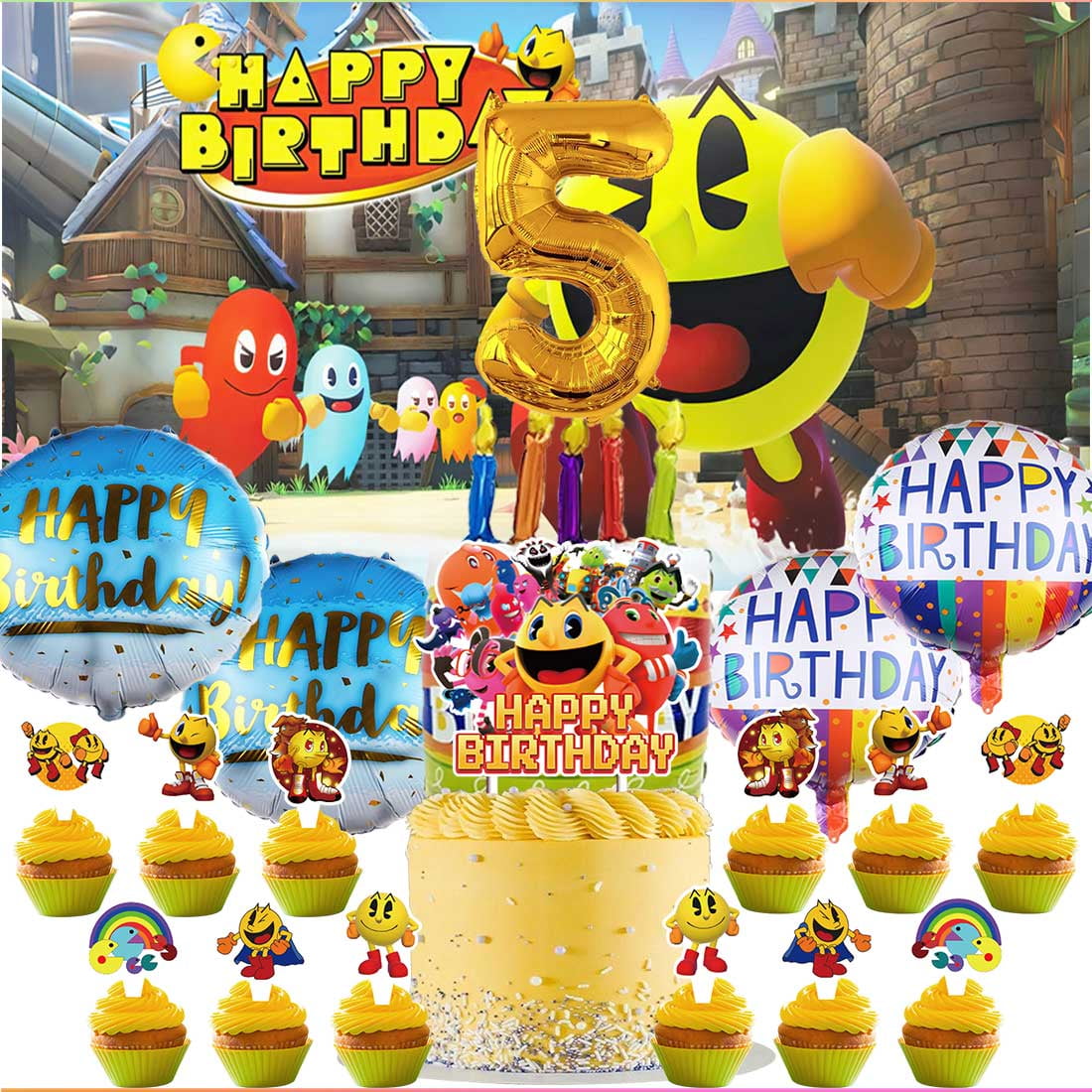 Pacman Party Supplies Decor 5th Kit Balloons Birthday Cake Topper ...