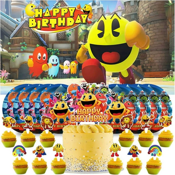 Pacman Party Supplies Decor Decorations Plates Movie Background Cake ...