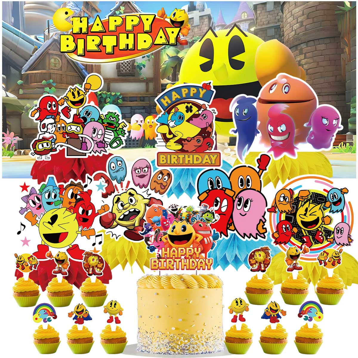 Pacman Party Supplies Honeycomb Centerpieces Table Toppers Backdrop ...