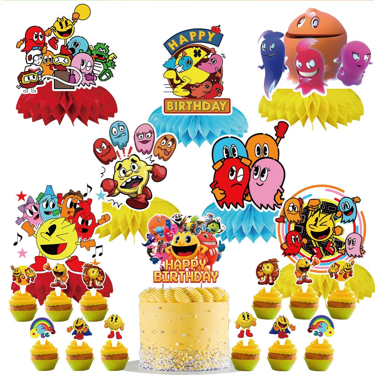 Pacman Party Supplies Honeycomb Centerpieces Table Toppers Cake Toppers ...