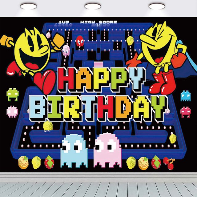 Pacman Taspestry Wall Decor Birthday Banner Backdrop Background Party ...