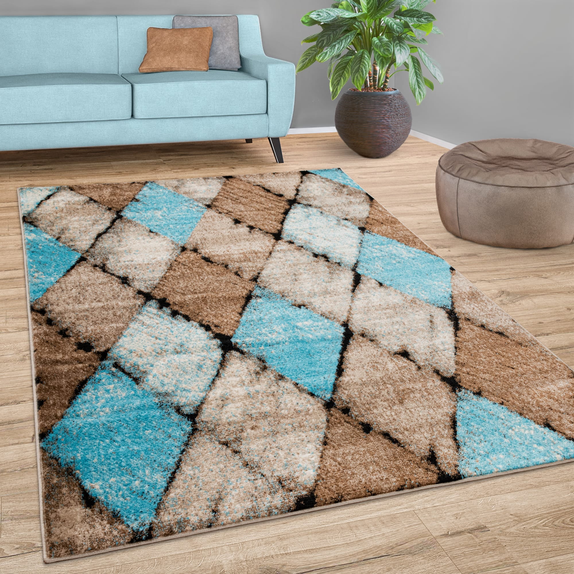 Paco Home Area Rug with Diamond Pattern - Beige Blue - 7'10" x 11'2" (8 ...
