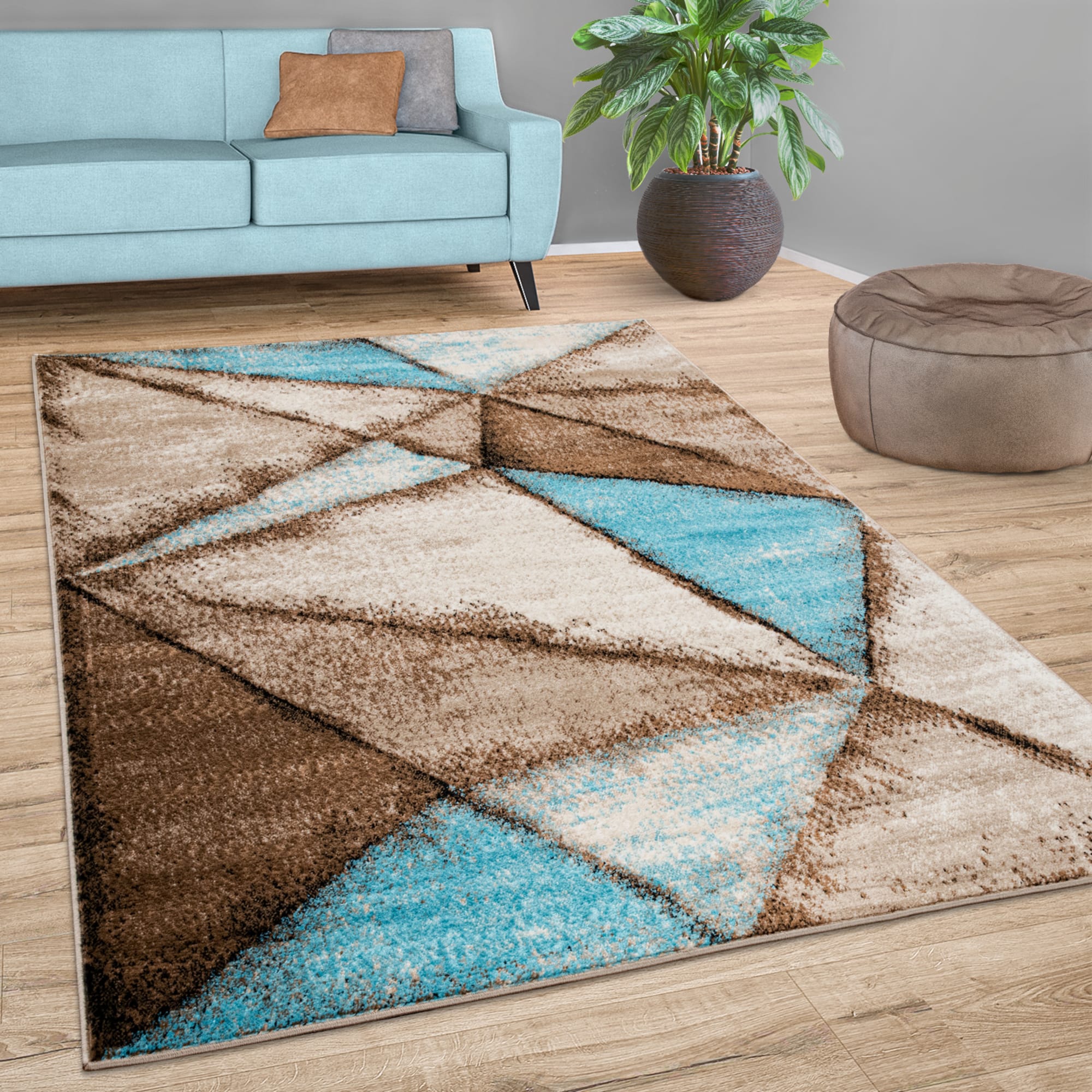 Paco Home Area Rug with Geometric Pattern - Brown Blue - 7'10" x 11'2 ...