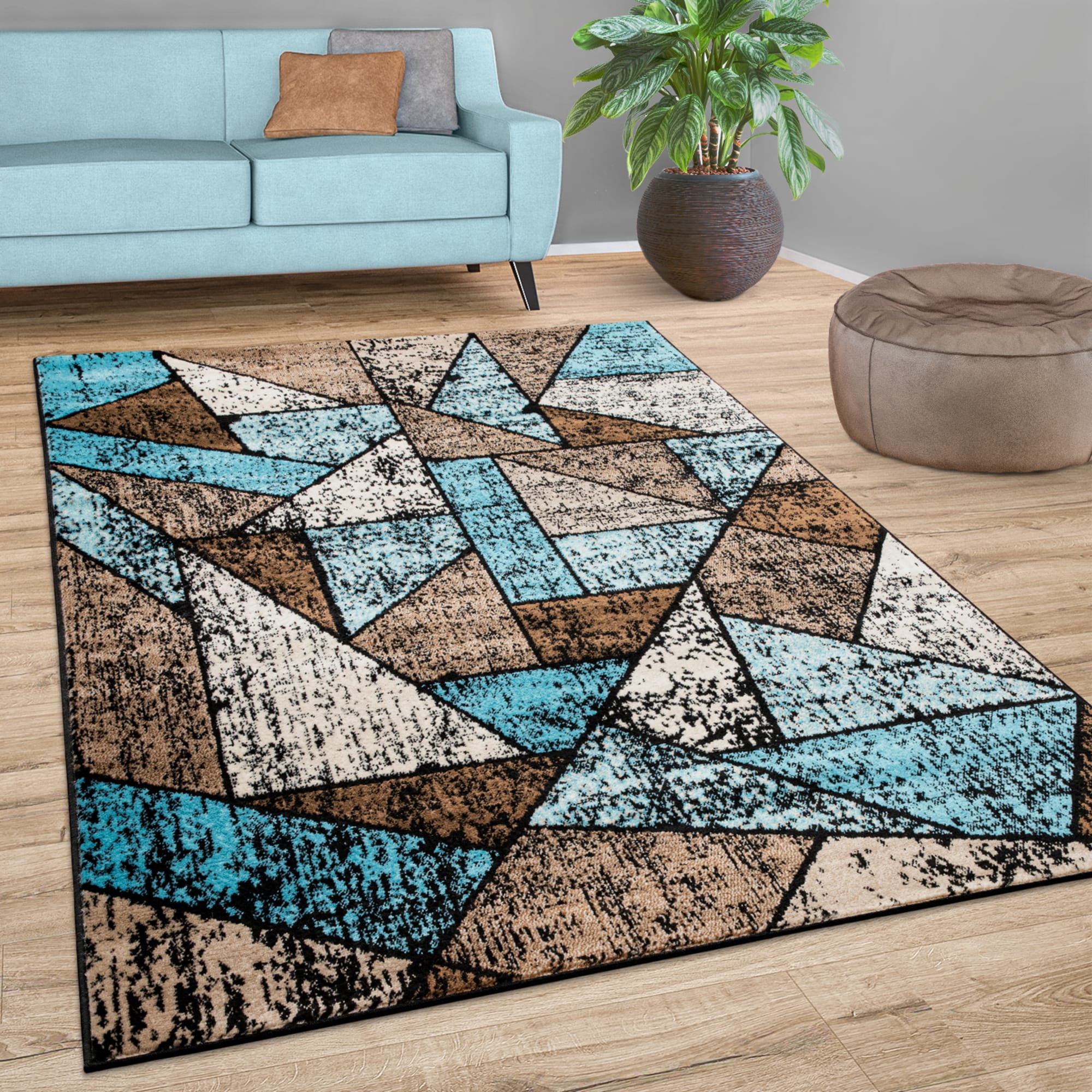 Paco Home Area Rug with Modern Geometric Pattern - Brown Blue - 2'8" x ...