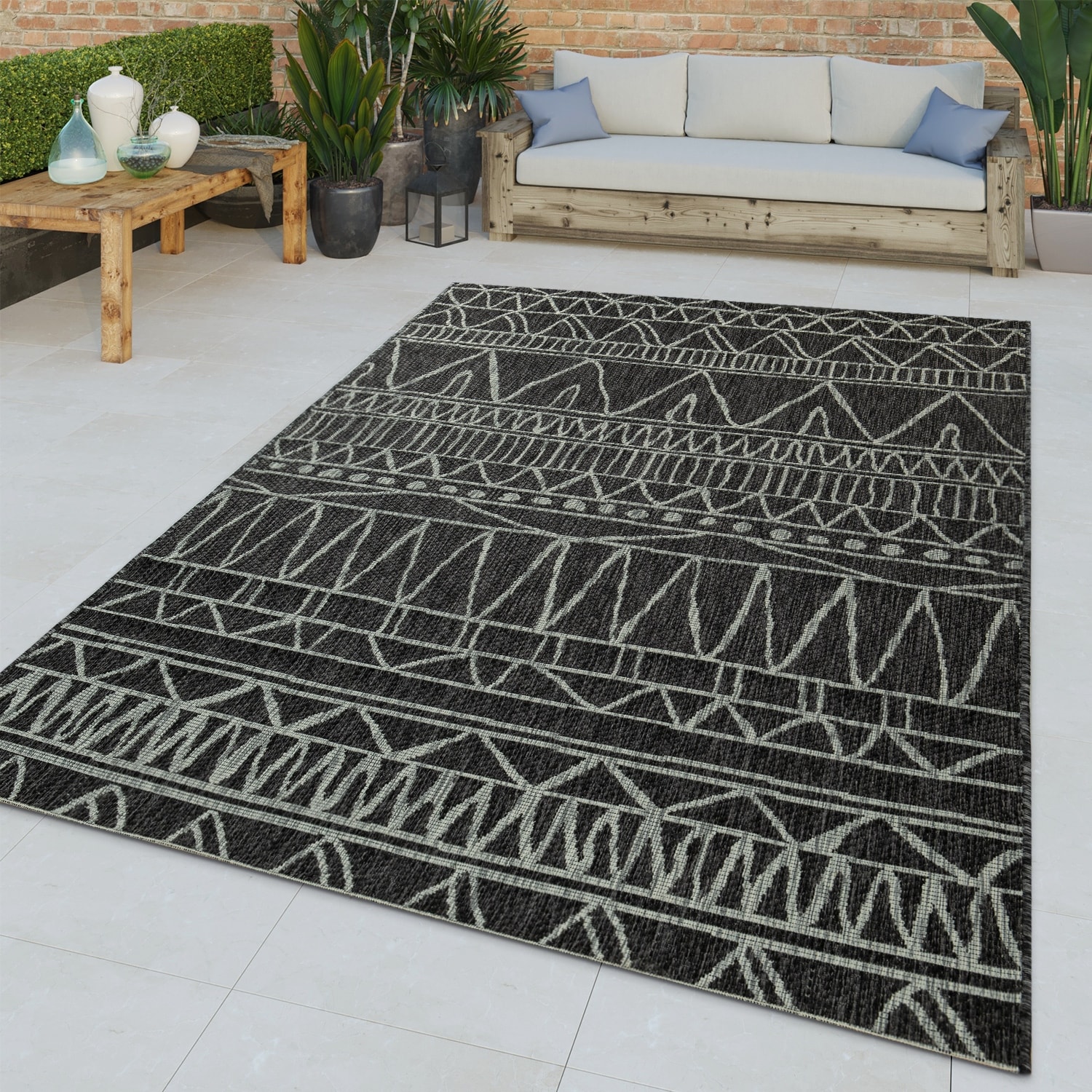 Paco Home Black Grey Outdoor Rug Modern Ethnic pattern for Patio ...