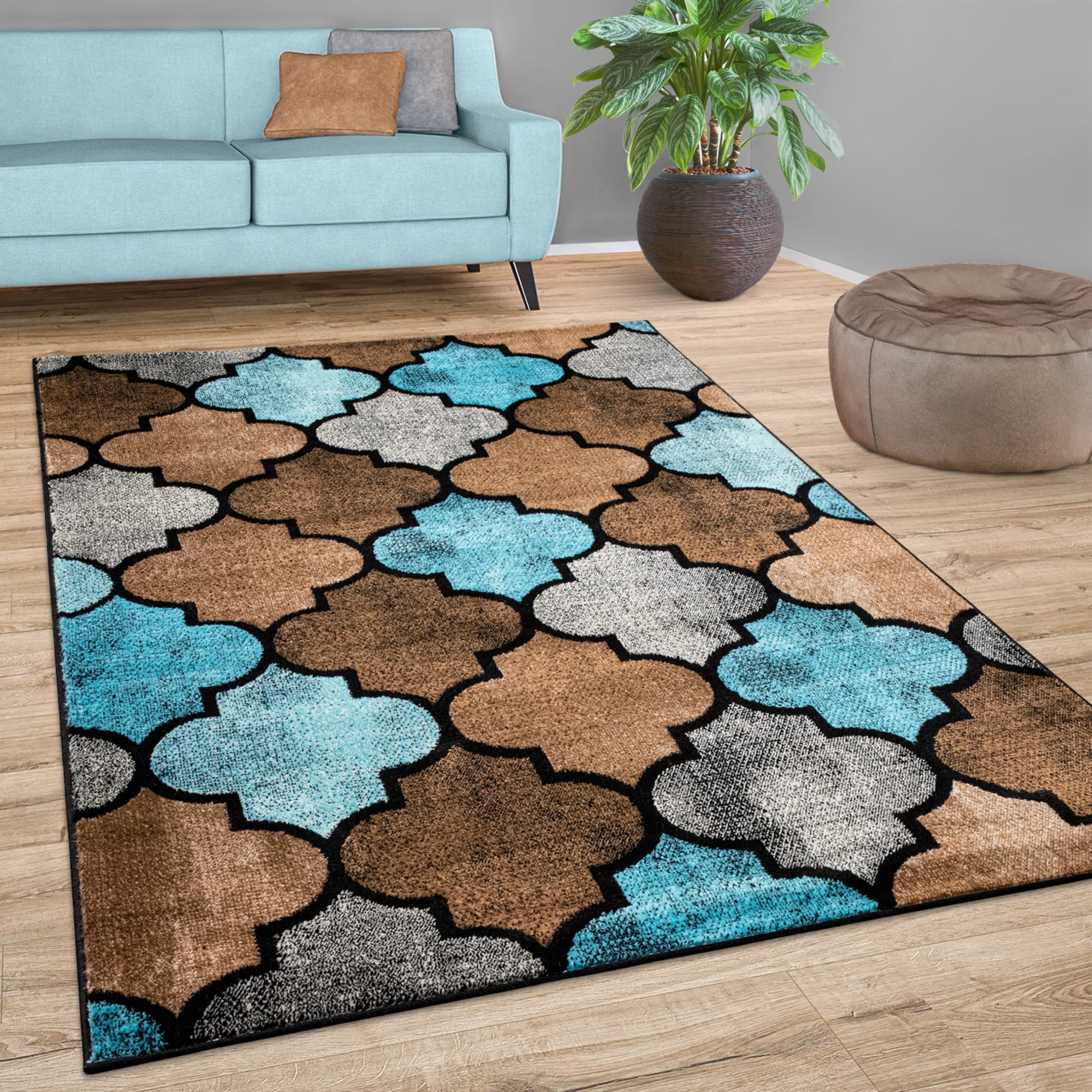 Paco Home Area Rug with Moroccan Pattern - Brown Blue - 7'10" x 11'2 ...