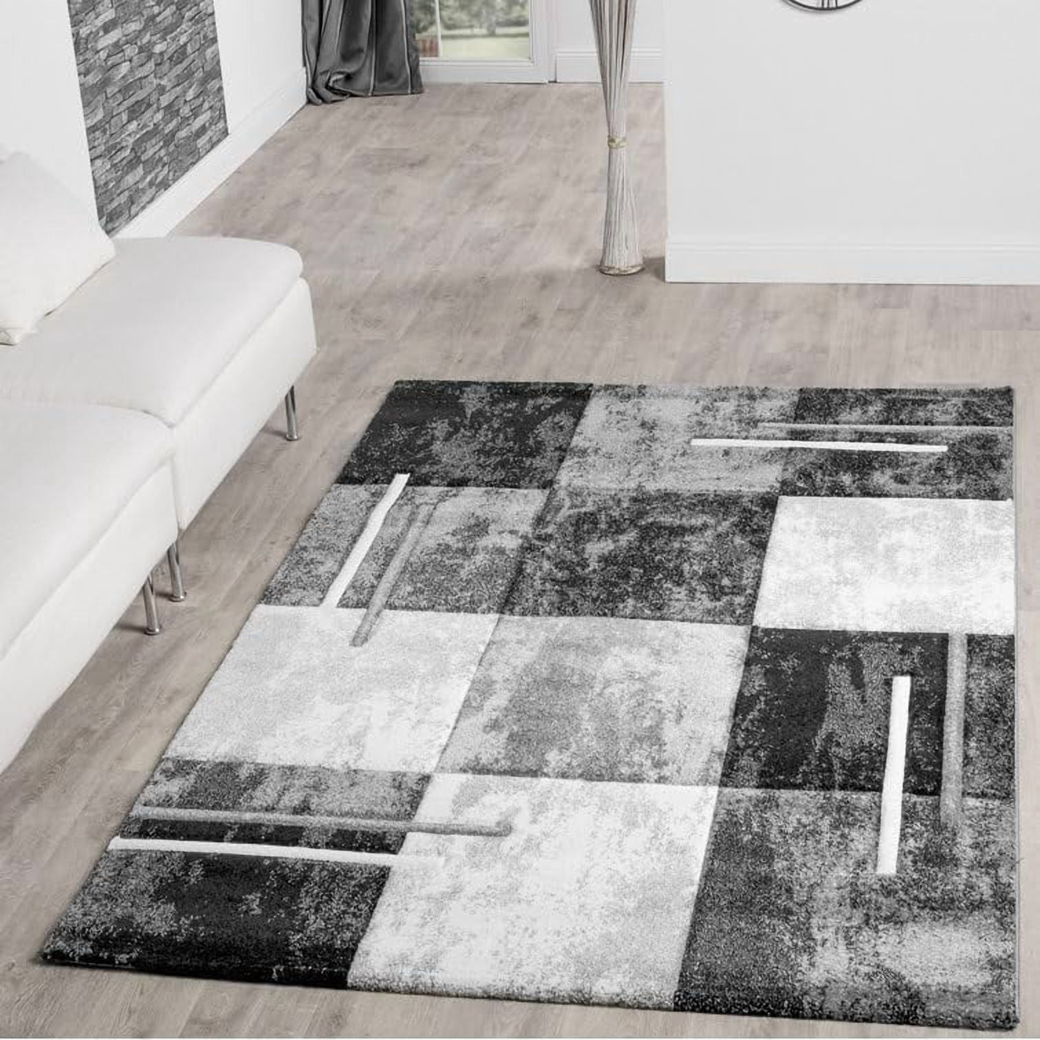 Paco Home Designer Rug Modern with Contour Cut Checkered in Grey, Size: 2'8" x 9'10" - Walmart.com