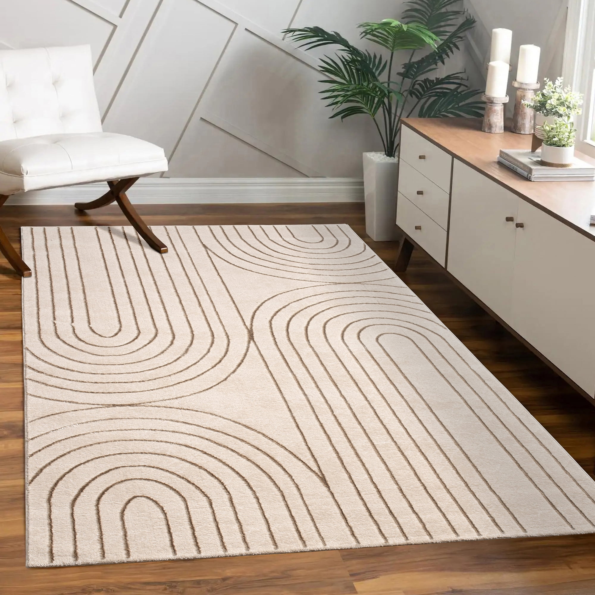 Paco Home Designer Rug with Hand Carved Lines and Arc Pattern - Walmart.com