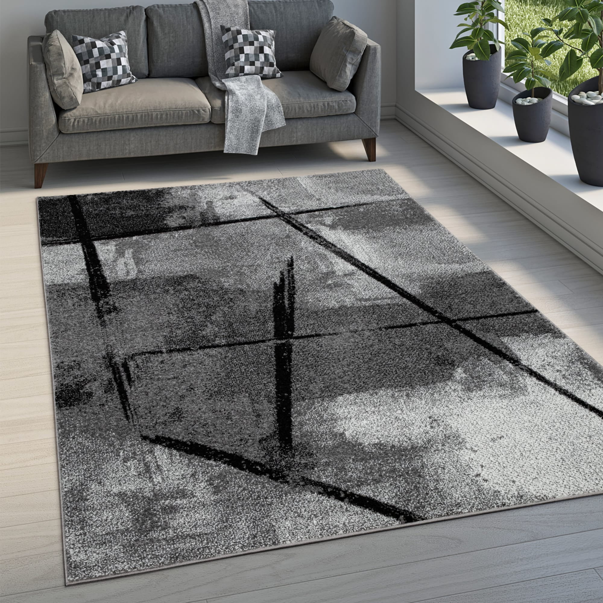 Paco Home Modern Area Rug with Abstract Design in Grey Black - 5'3" x 7 ...