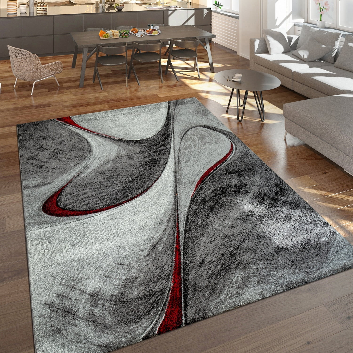 Paco Home Grey Red Area Rug for Living Room Modern with Artistic ...