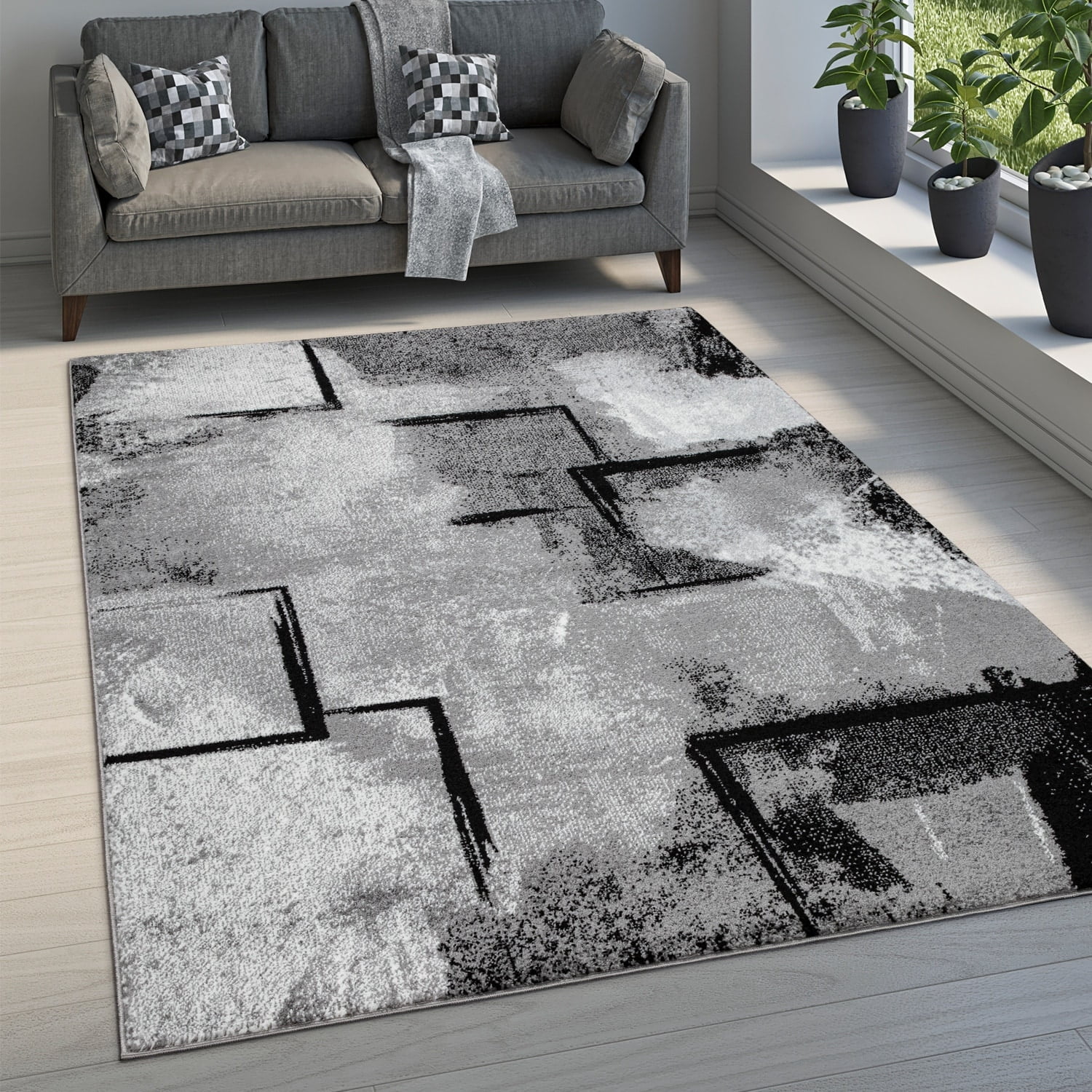 Paco Home Grey White Area Rug Modern Design with Abstract Paint Effect ...