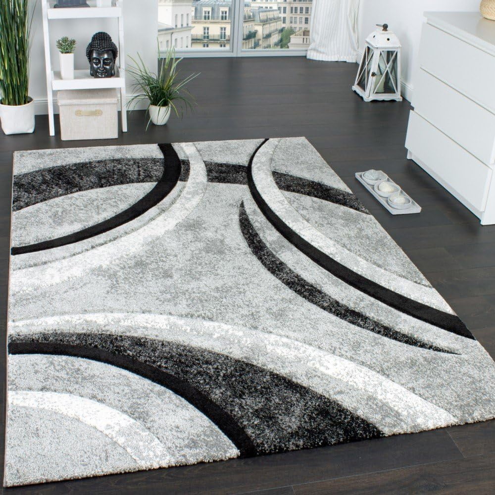 Paco Home Grey White Area Rug for Living Room Modern Abstract Design, Size: 2'8" x 9'10 ...