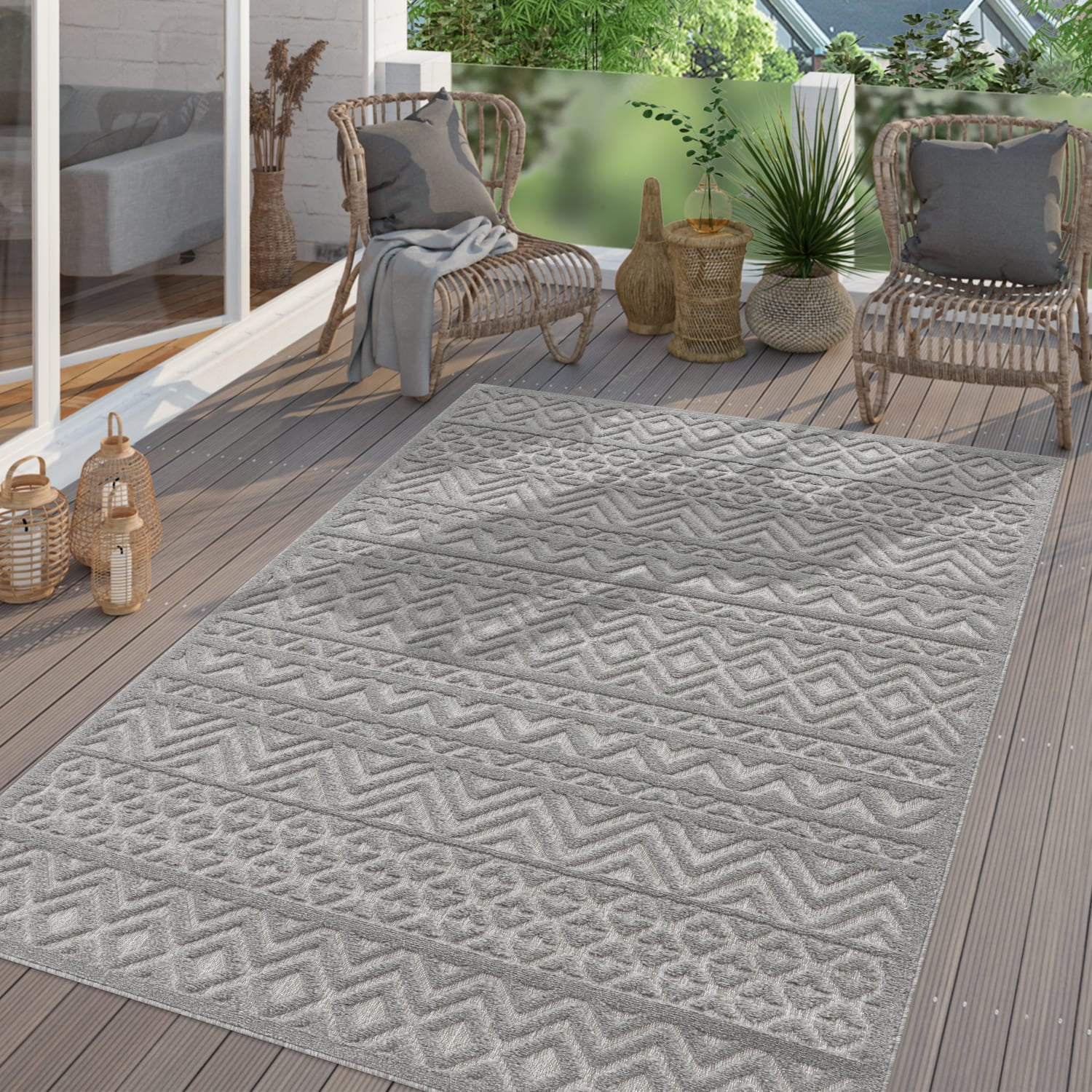 Paco Home Indoor & Outdoor Rug with Boho Pattern in Grey - 5'3" x 7'3 ...