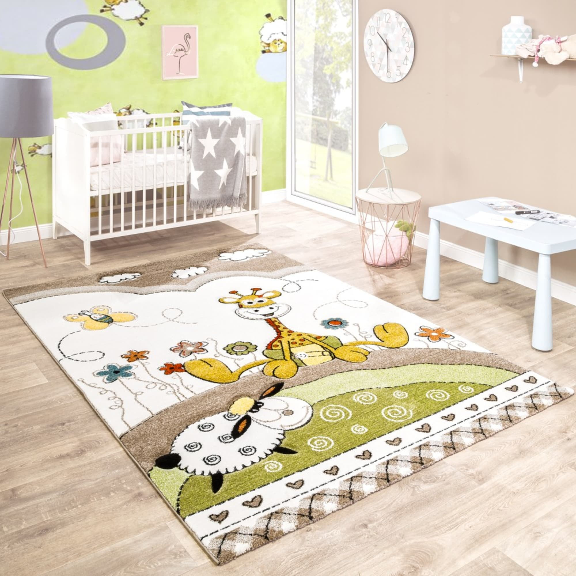 Paco Home Kids Rug with Baby Giraffe & Sheep Motif - Beige Cream - 6'7 ...