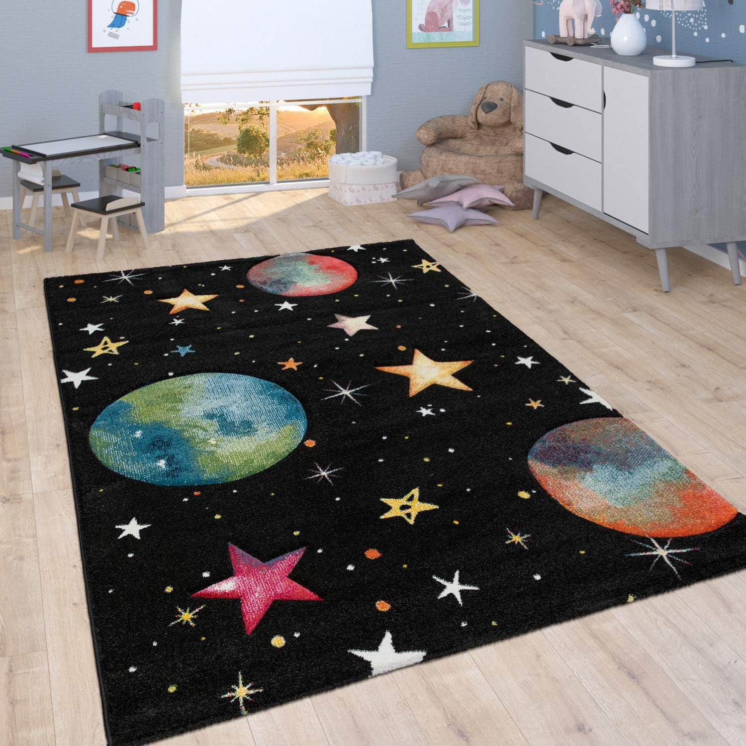 Paco Home Kid's Rug Play Rug for Child's Room with Planets and Stars in ...