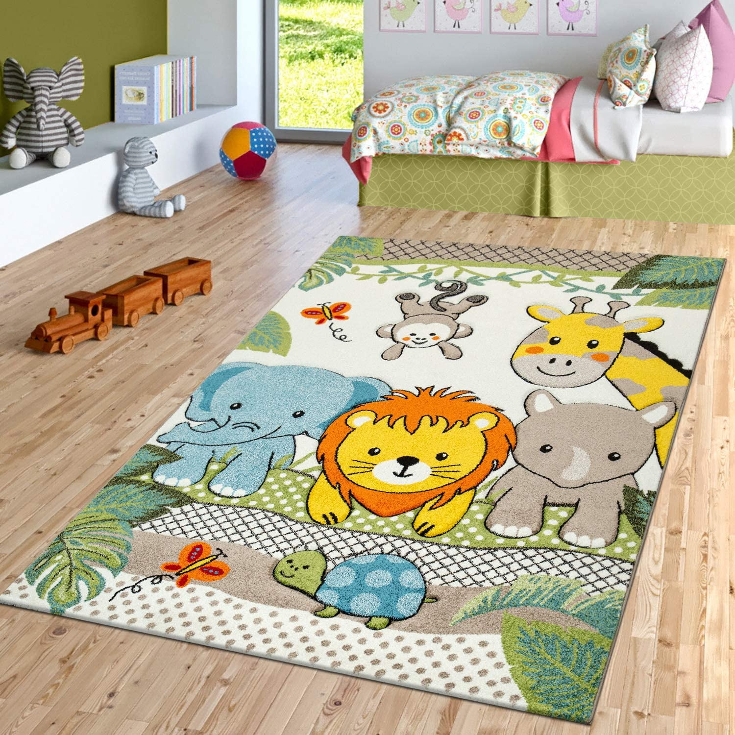 Paco Home Kids Room Rug Cute Zoo Animals Jungle Lion and Elephants in ...