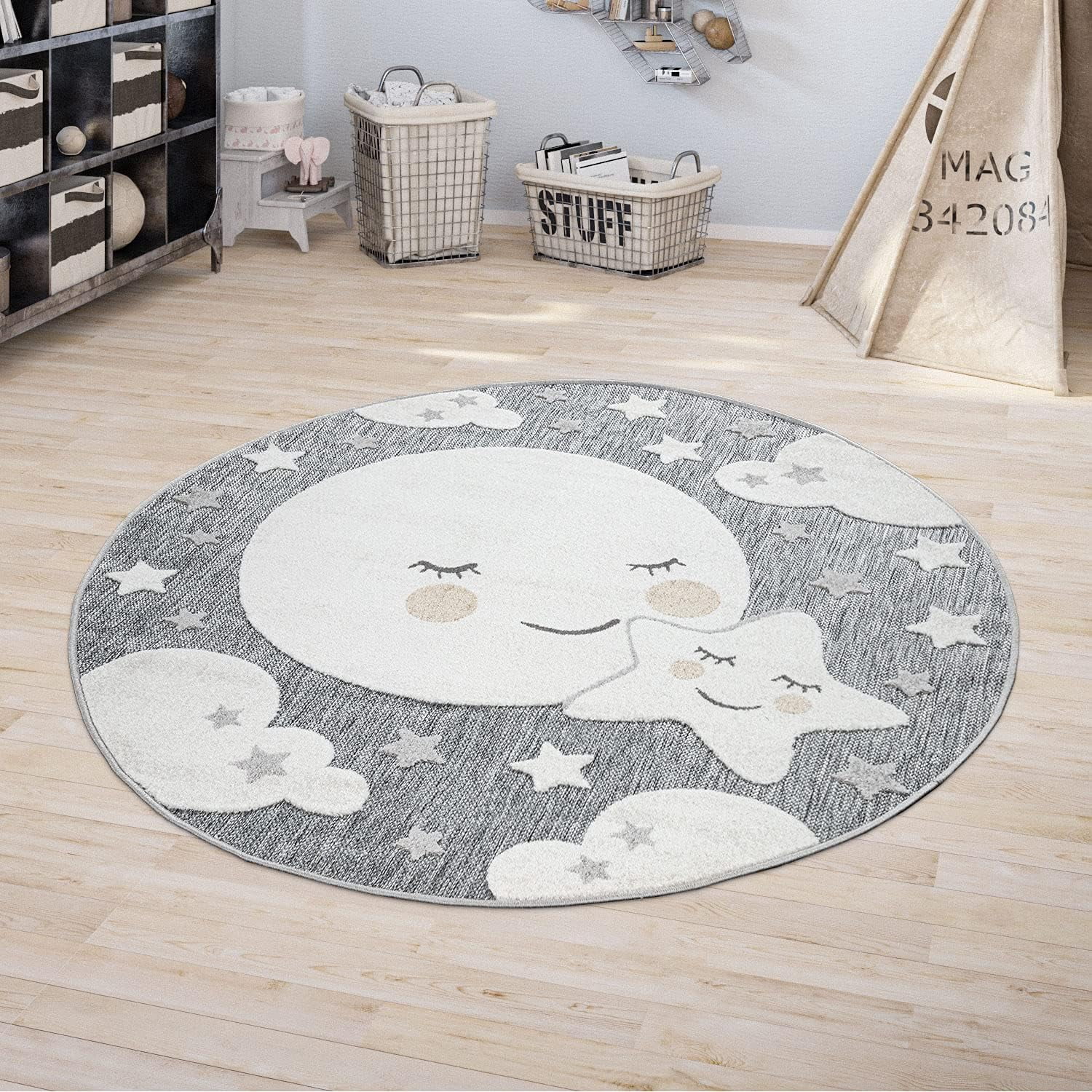 Paco Home Kids Rug Charming Moon & Stars in The Night Sky in Mottled ...