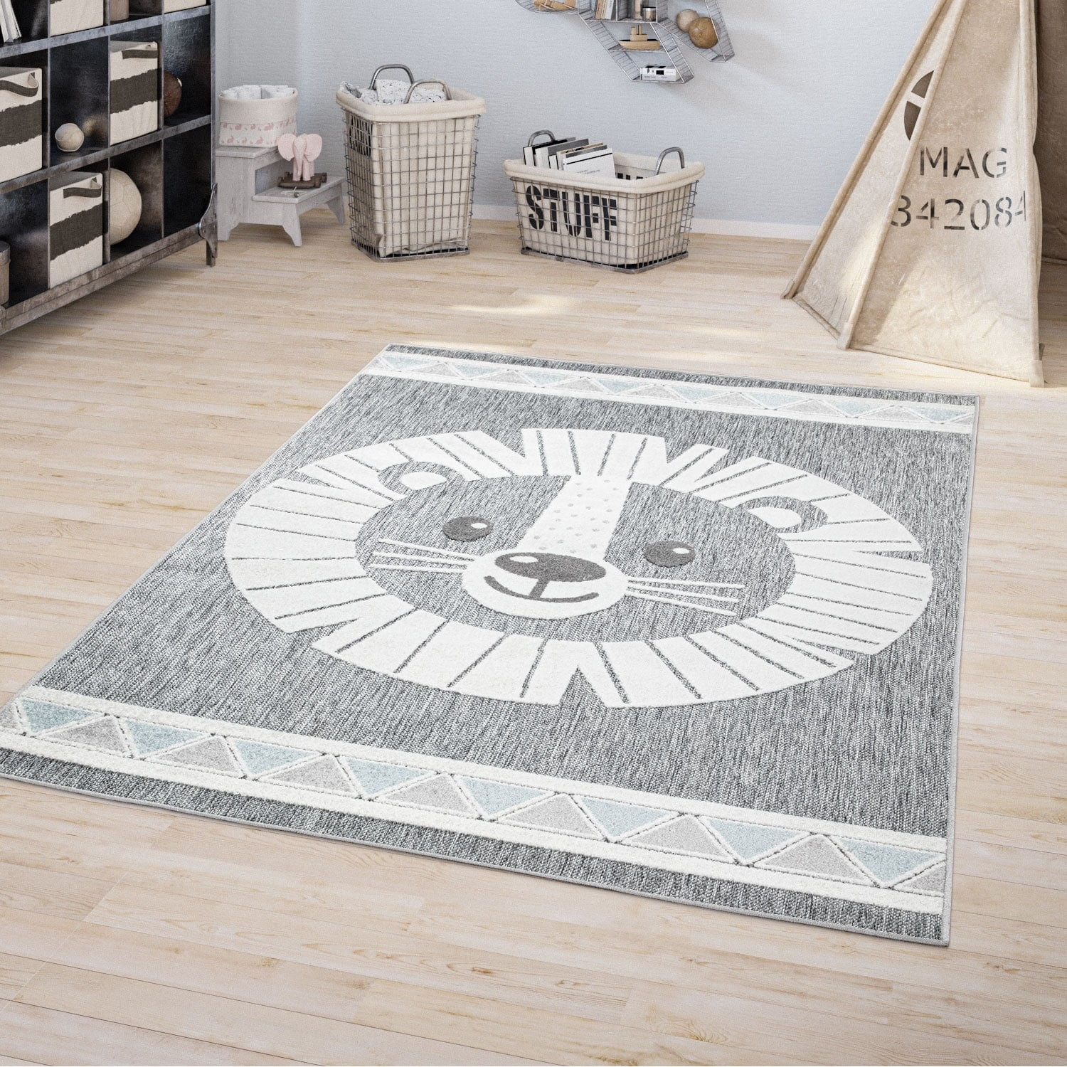 Paco Home Kids Rug Happy Lion Motif Play-Mat with Contour Cut grey - 4 ...