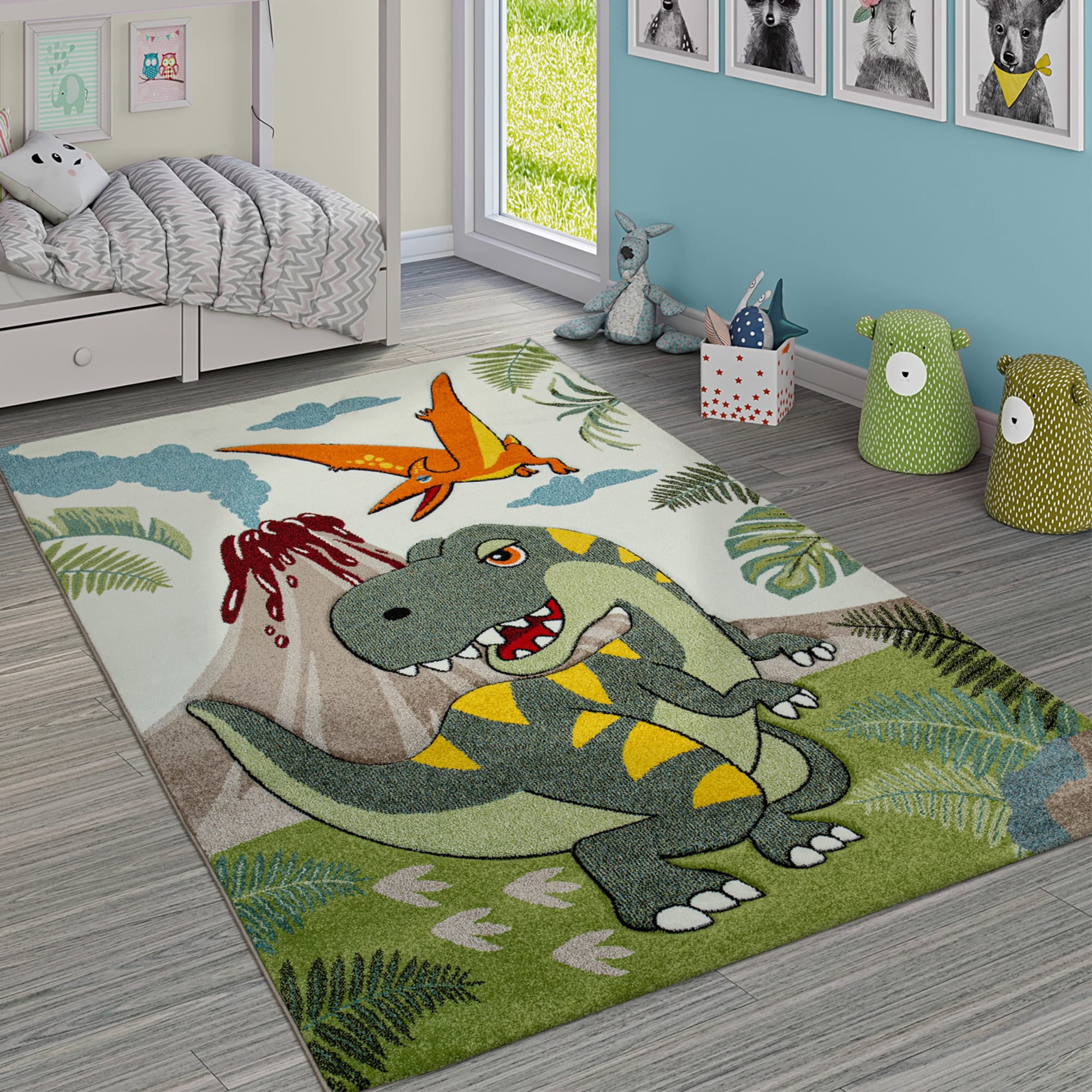 Paco Home Kids Rug Jurresic World with T-Rex Dinosaur - Green - 5'3" x ...