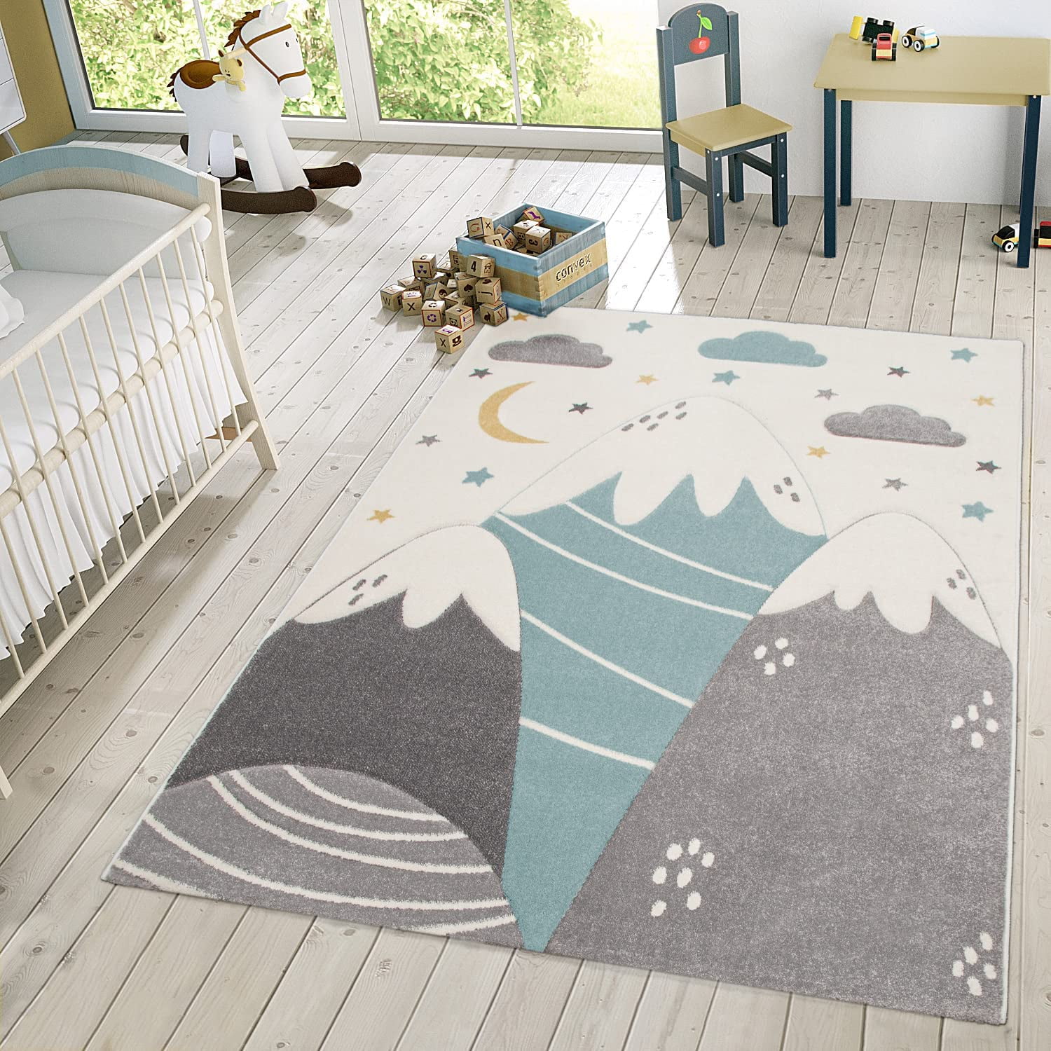 Paco Home Kids Rug for Childrens Room Mountains Starry-Sky in Light ...