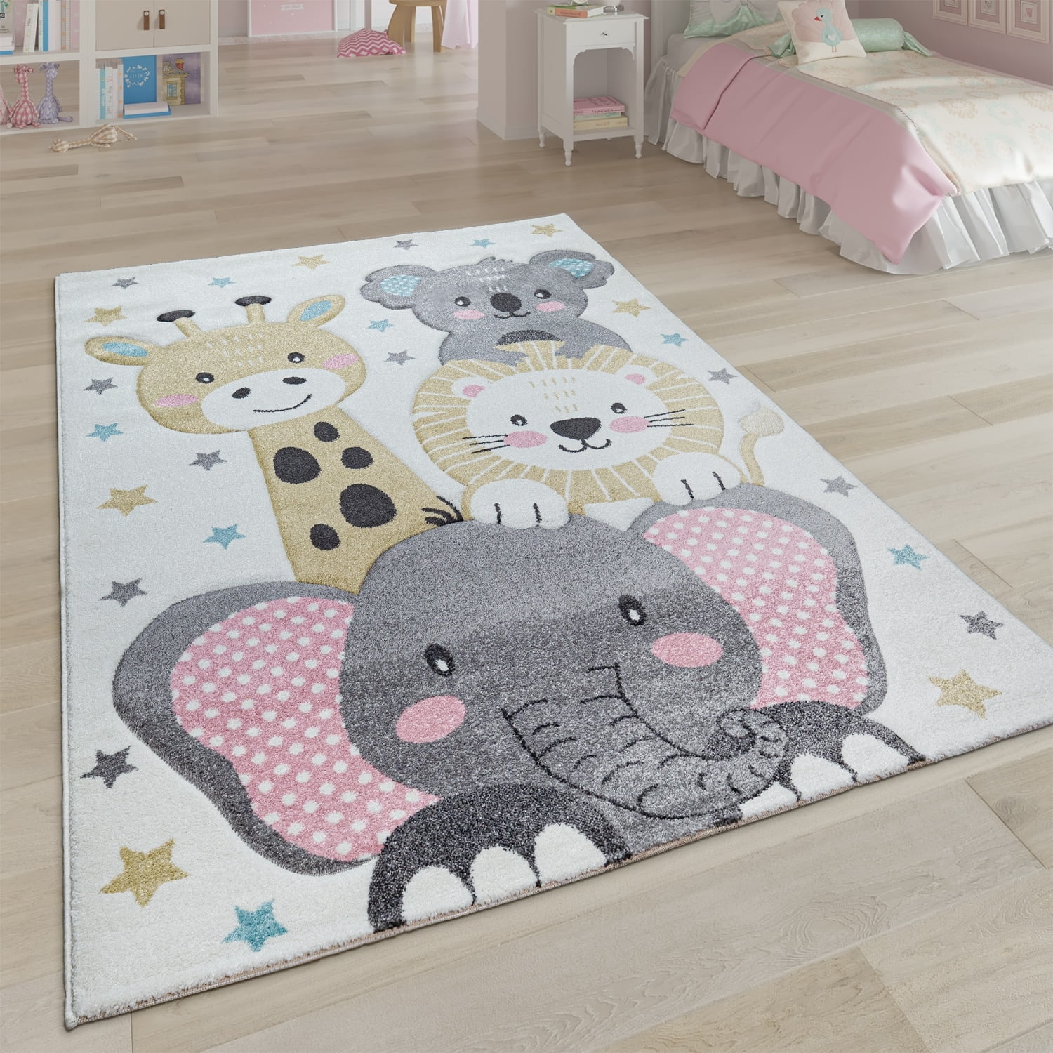 Paco Home Kids Rug for Nursery Cute Animals in Cream Pastel Colors 6'7" x 9'6" - Walmart.com
