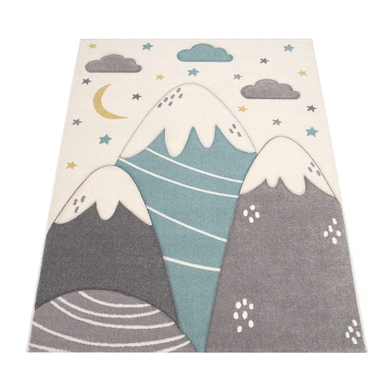 Paco Home Kids Rug for Nursery Mountains Starry-Sky in Light Blue Cream ...