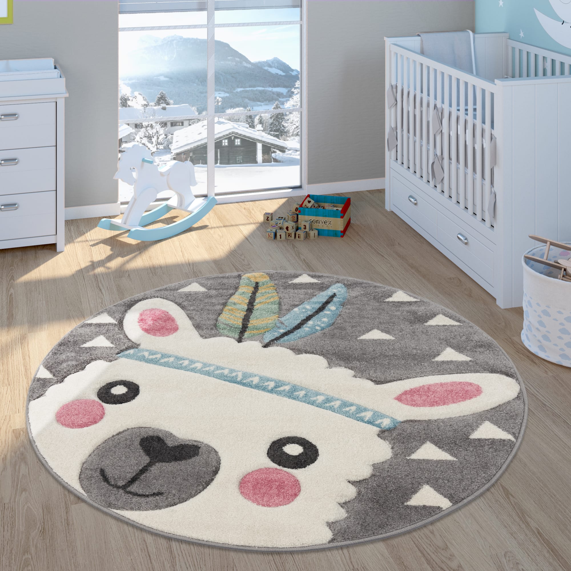 Paco Home Kids Rug with Llama Alpaca Motif for Nursery - Grey - 3'11 ...