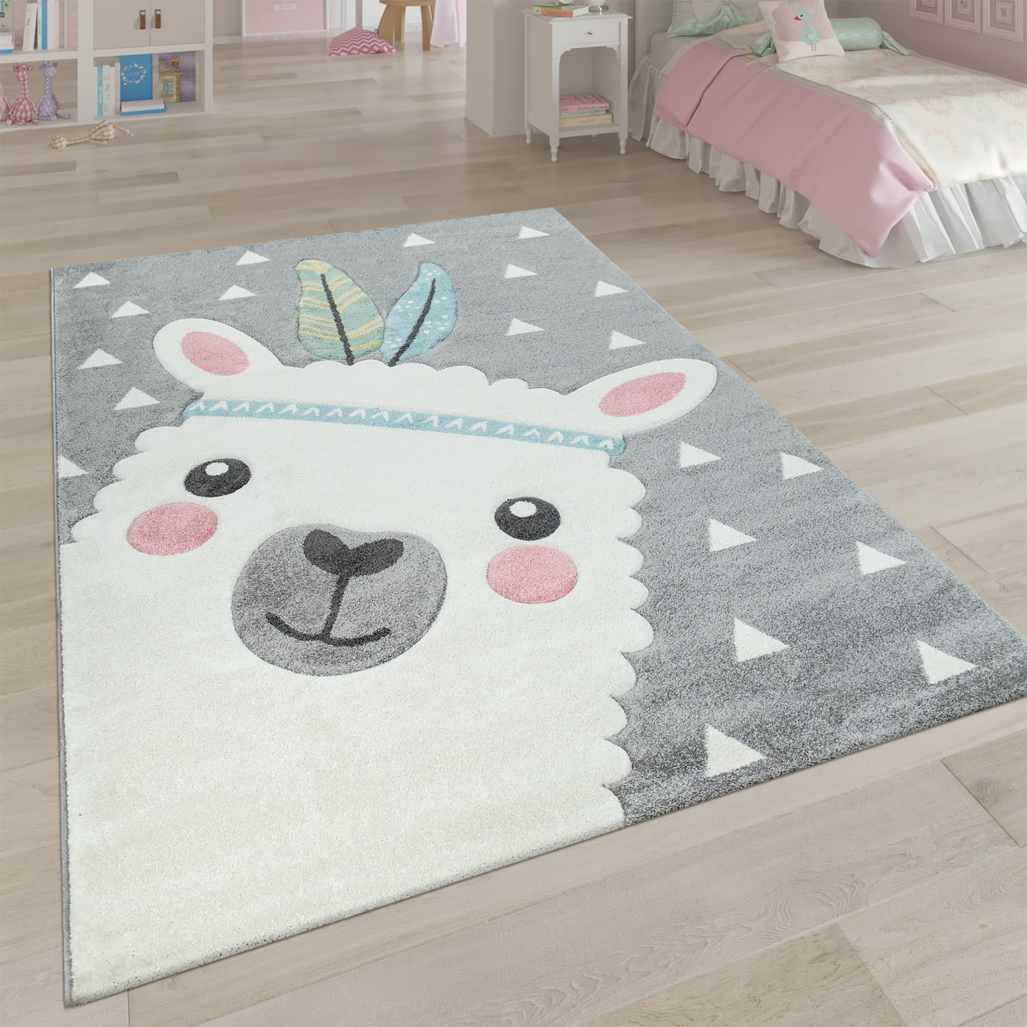 Paco Home Kids Rug with Llama Alpaca Motif for Nursery - Grey - 4'4 ...