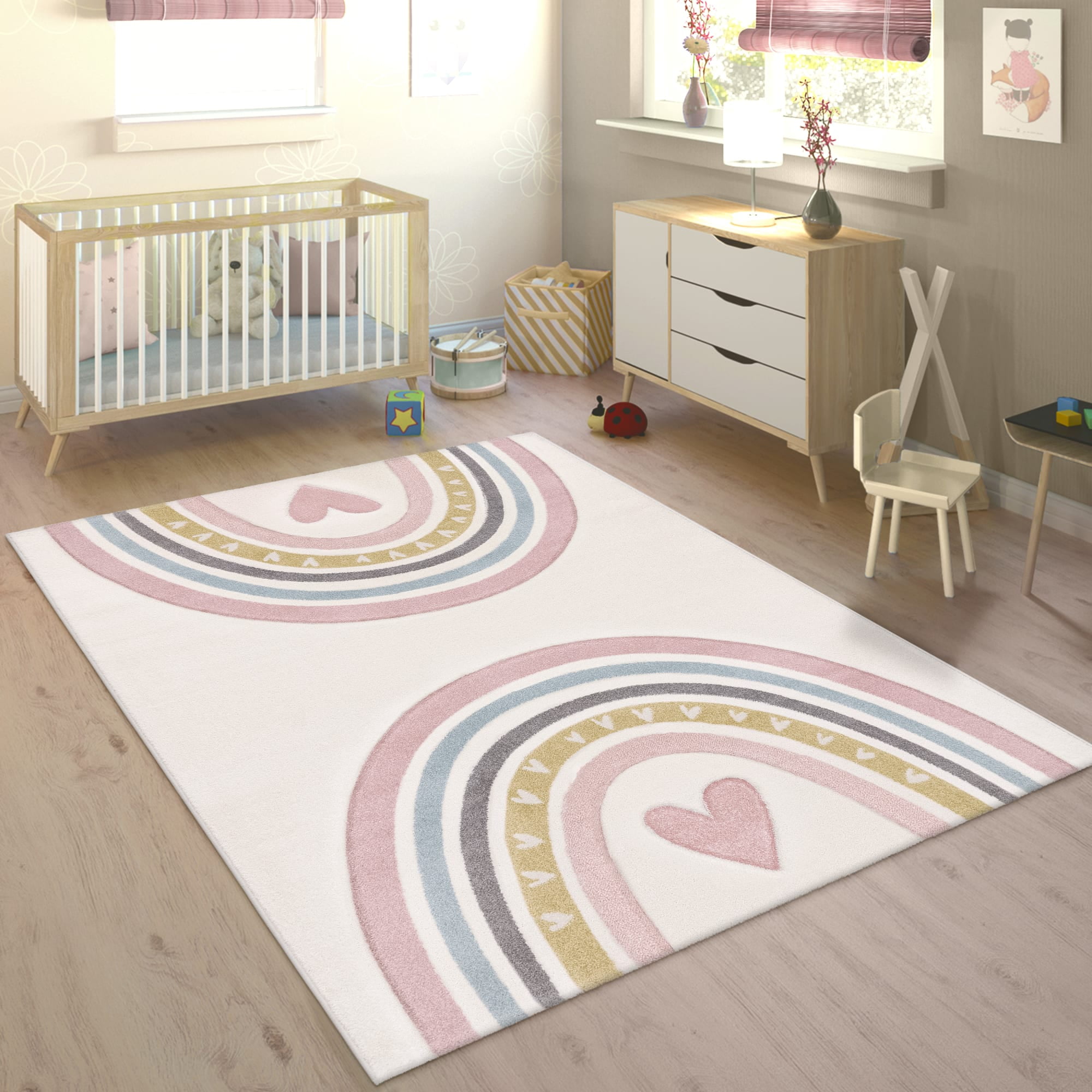Paco Home Kids Rug with Rainbow & Hearts in Pink Cream - Walmart.com