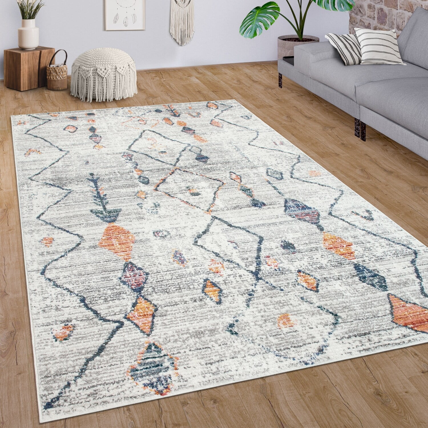 Paco Home Modern Area Rug Boho Style colorful Diamond pattern in Cream ...