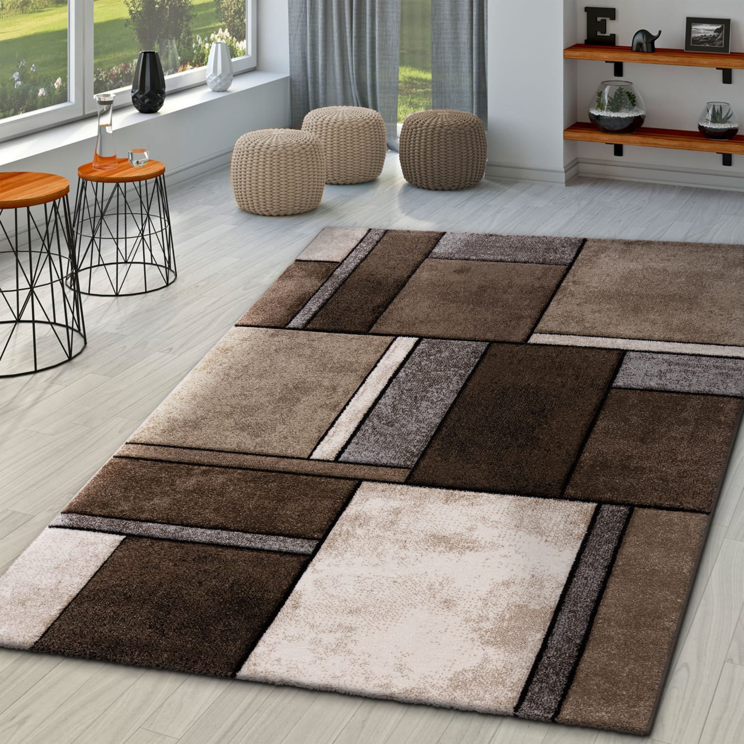 Paco Home Modern Area Rug Geometric Pattern in Brown Beige - 6'7" x 9'6 ...