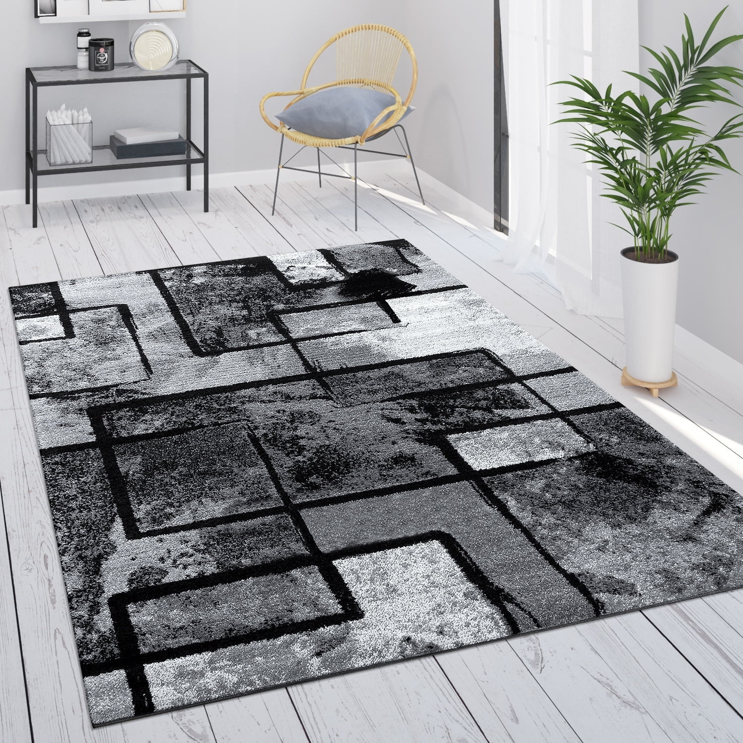 Paco Home Modern Black-White Area Rug with Abstract Paint Effect 3'11 ...
