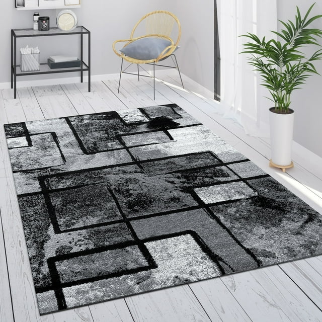 Paco Home Modern Black-White Area Rug with Abstract Paint Effect 3'11 ...