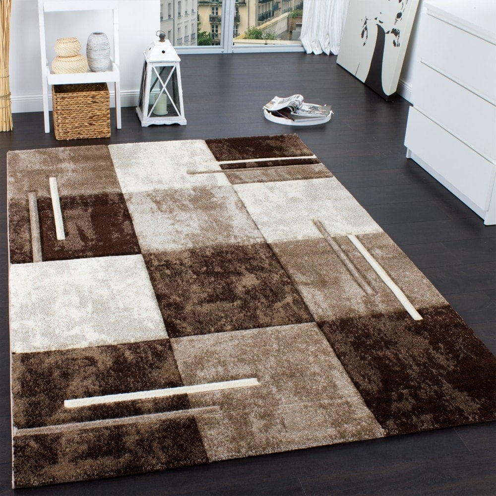 Paco Home Modern Designer Area Rug Checkered with Contour Cut Brown ...