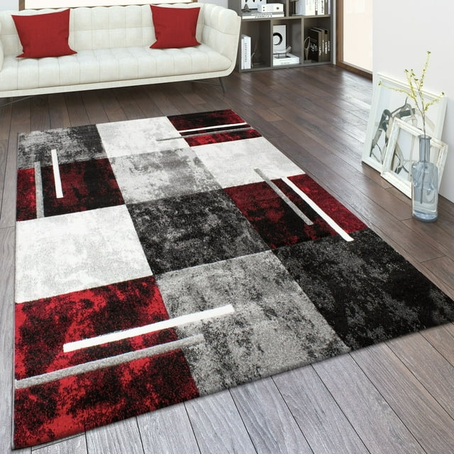 Paco Home Modern Designer Area Rug Checkered with Contour Cut grey-red ...