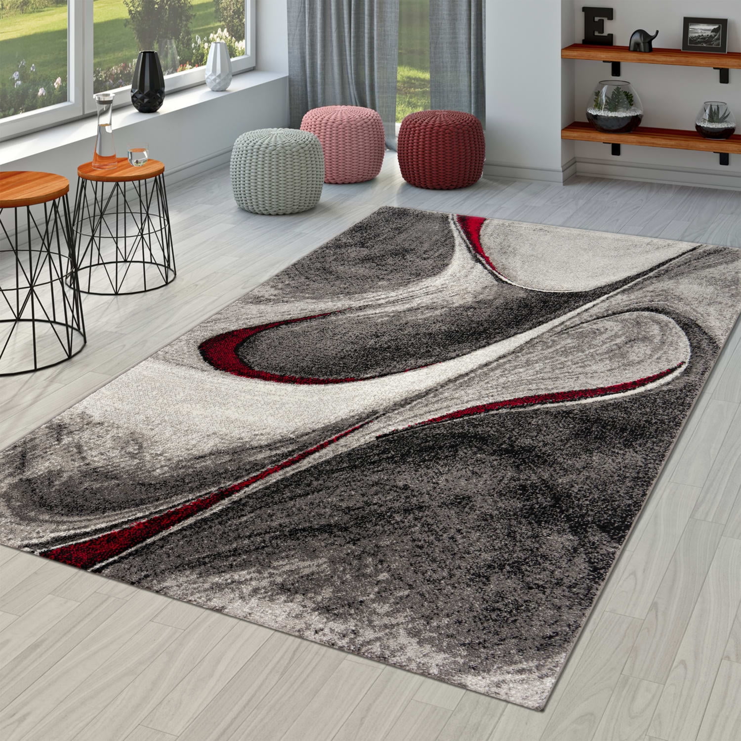 Paco Home Modern Designer Rug with Abstract Pattern in Grey Red - 5'3 ...