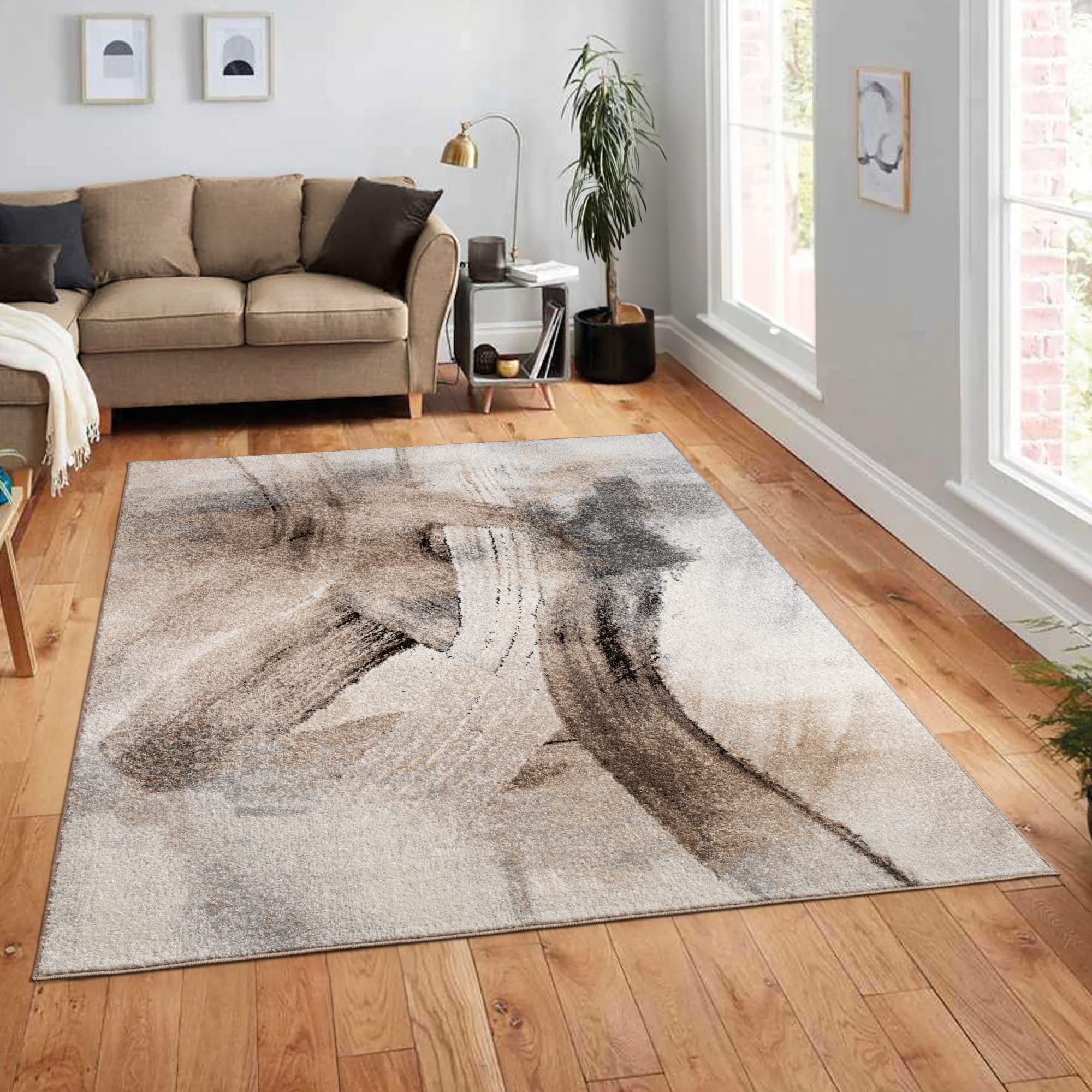 Paco Home - Modern Designer Rug with Artistic Pattern in Cream Brown ...