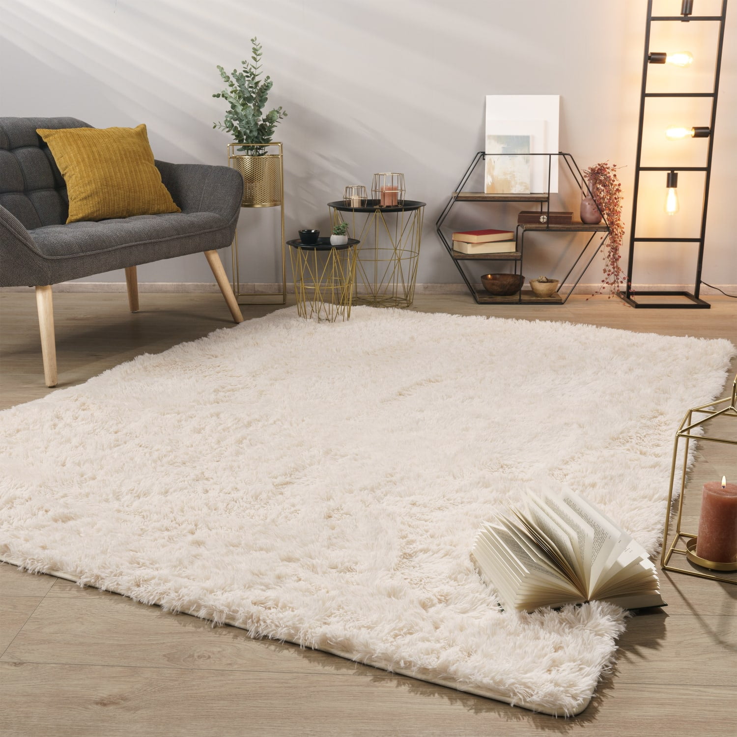 Paco Home Shag Rug Super Light & Cozy in Cream - 2'8" x 4'11" (3'x5 ...