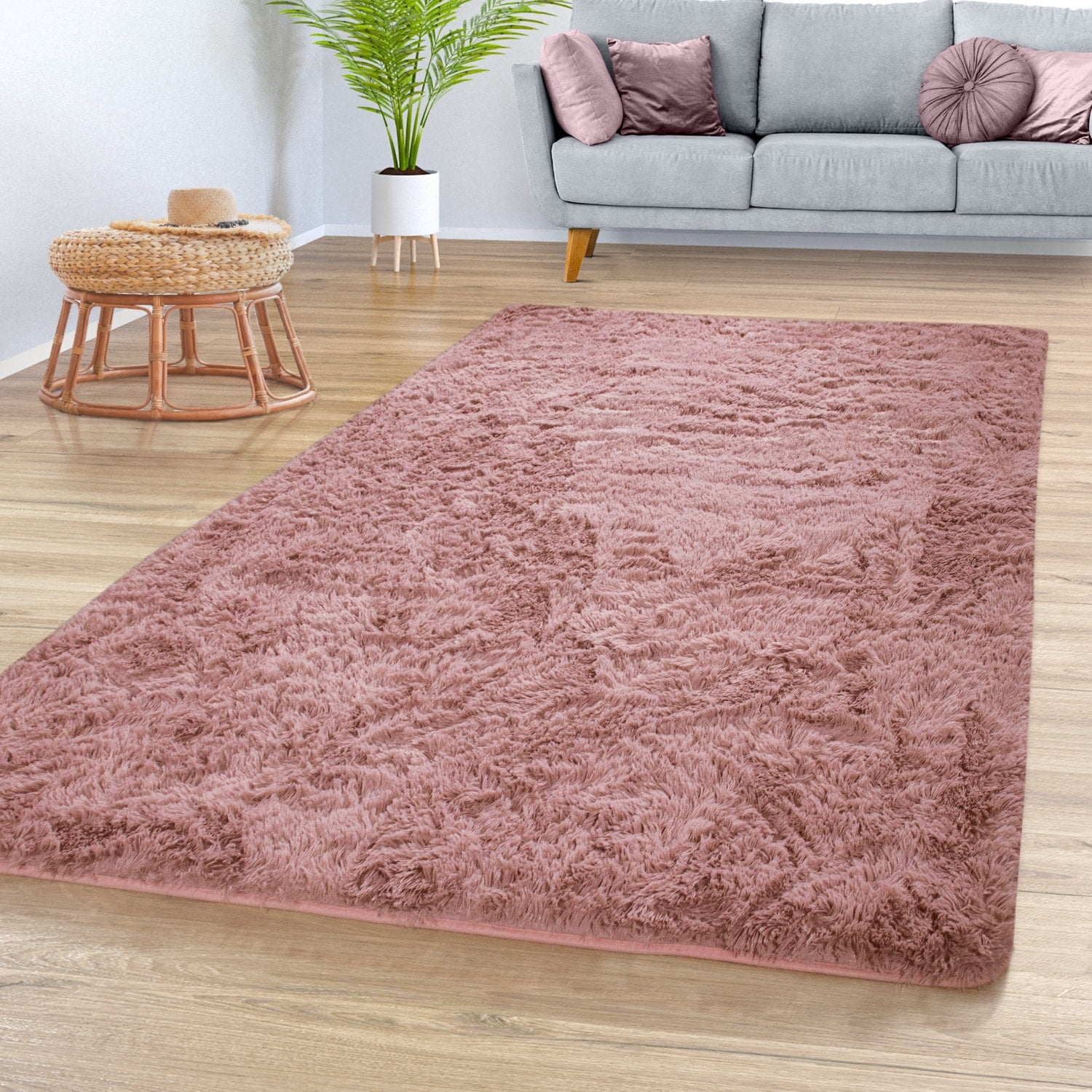 Paco Home Modern Shag Rug Soft & Fluffy In Solid Colors rose - 6'7" x 9 ...