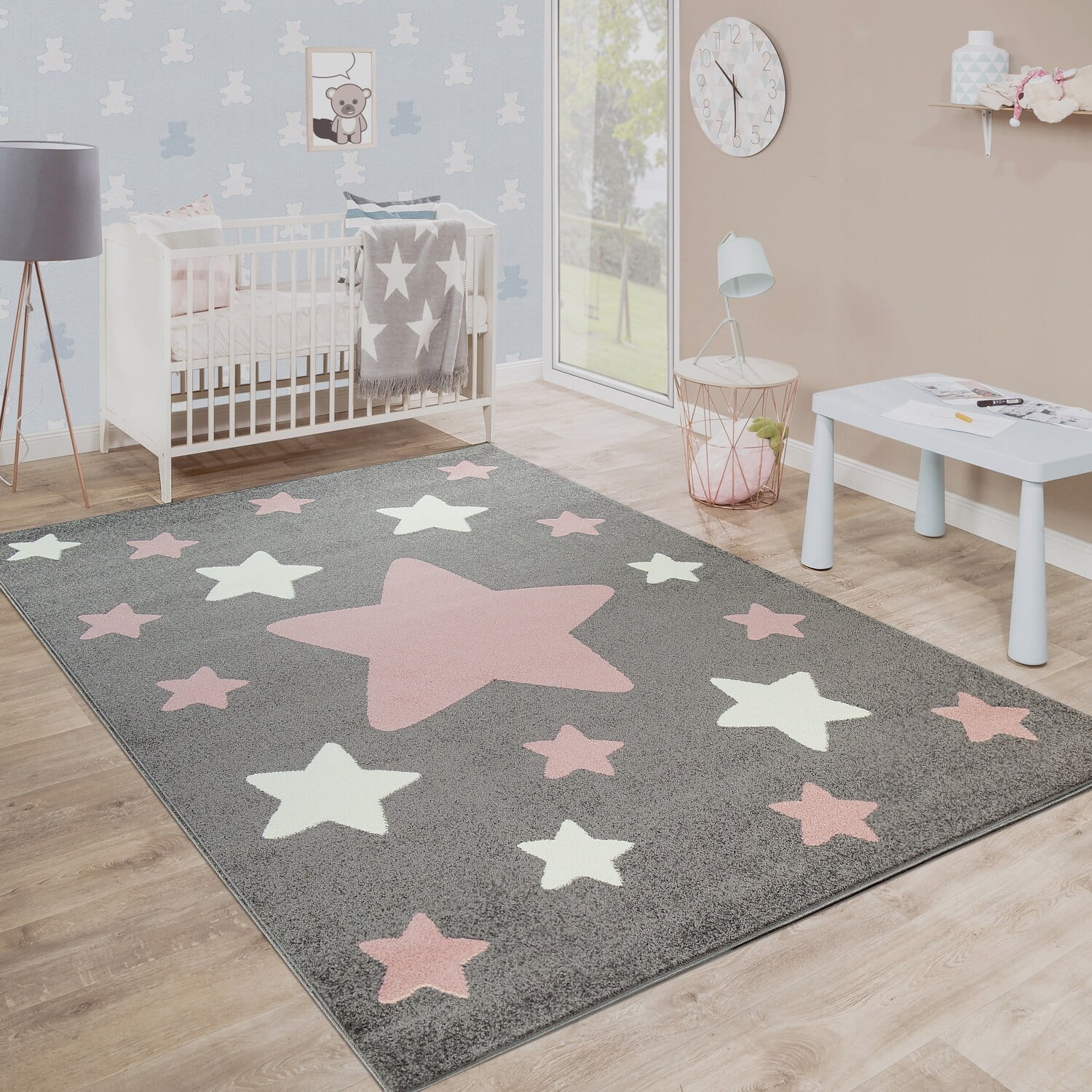 Paco Home Nursery Rug with Stars for Kids Room Starry Sky in Grey and ...